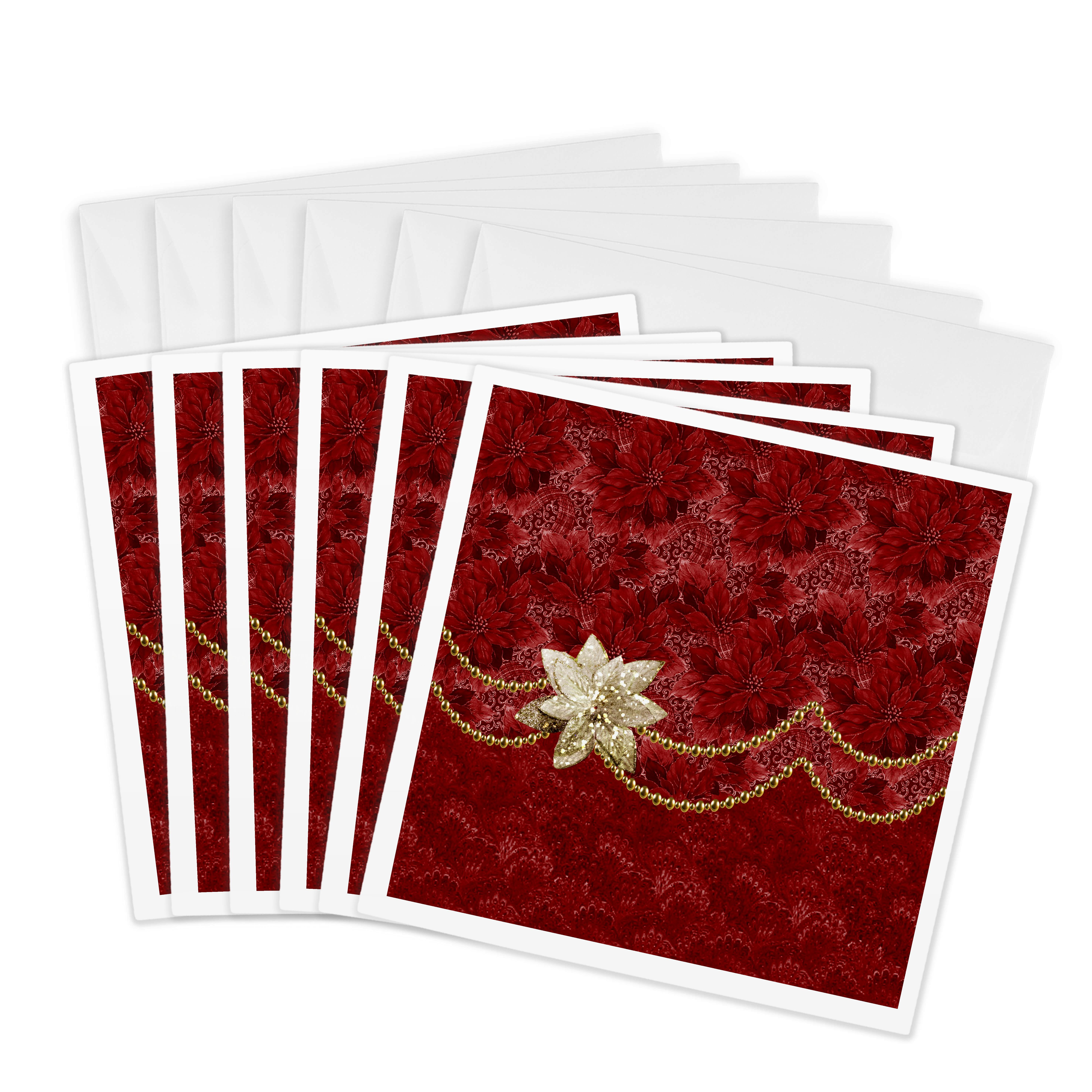 3drose, Image of Poinsettia Design, Flower, Scalloped Beads, Red, Gold ...