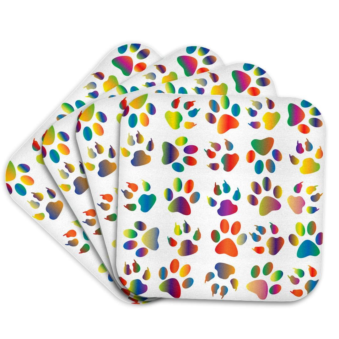 3drose, Image of Rainbow Gradient Dog Paws Pattern, Set of 4 Coasters ...