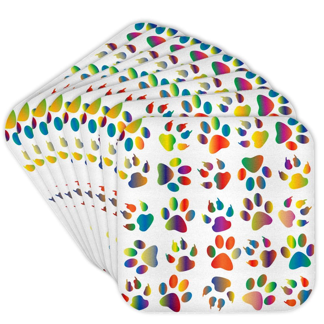 3drose, Image of Rainbow Gradient Dog Paws Pattern, Set of 8 Coasters ...