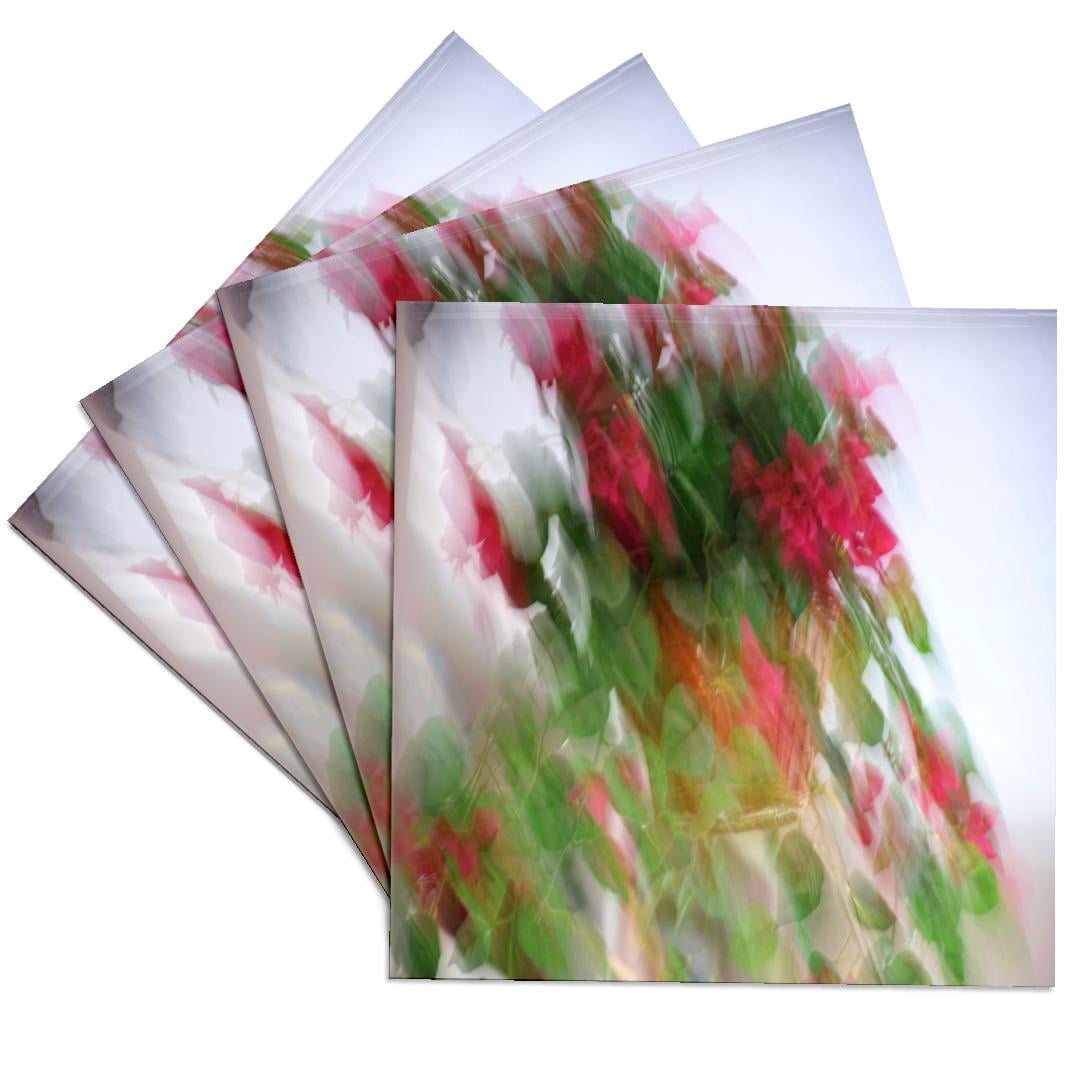 3drose, Image of Red Floral Photography Blur, Set of 4 Ceramic Tile ...