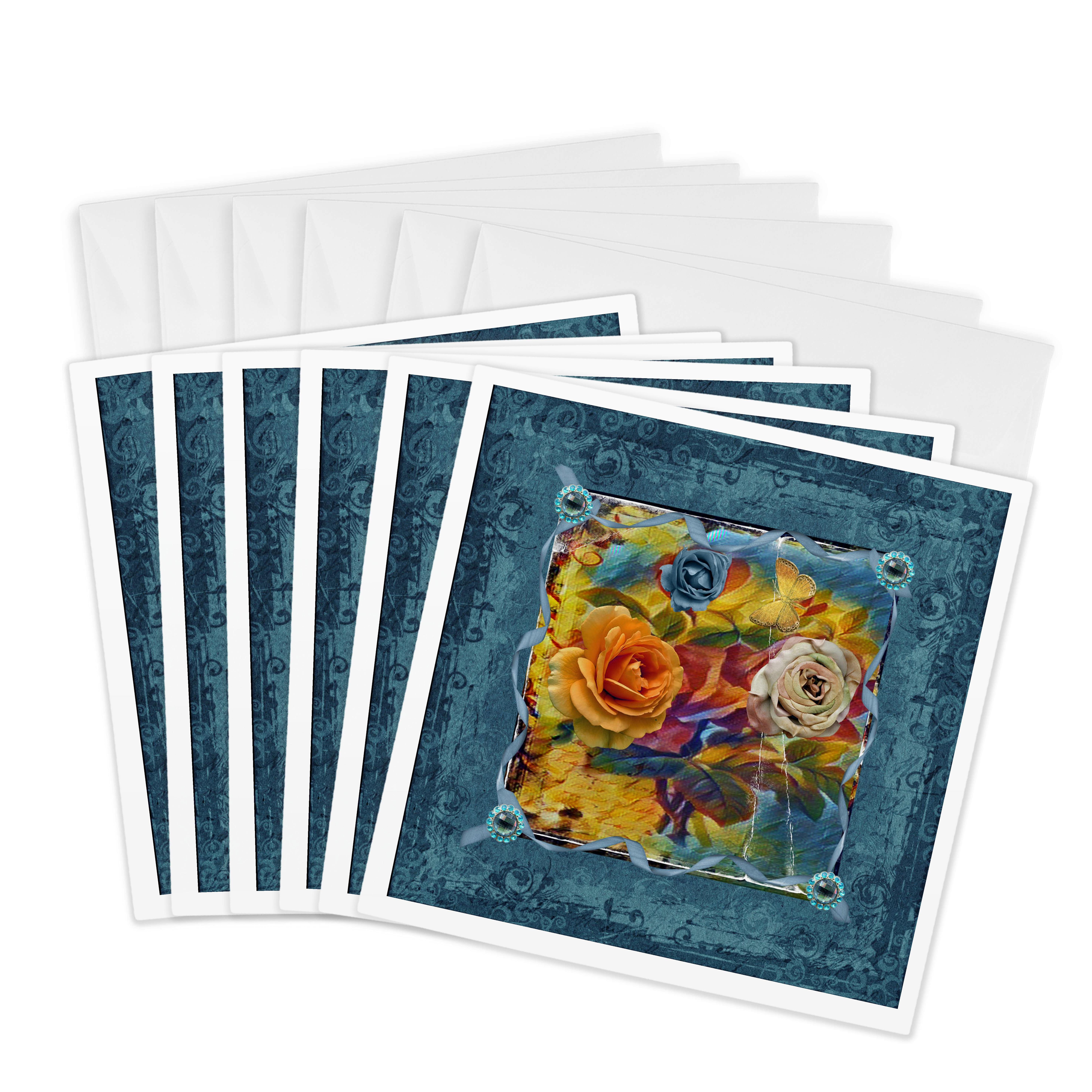 3drose, Image of Rose Flowers in Gem Ribbon Frame, Blue, Coral, Tan ...