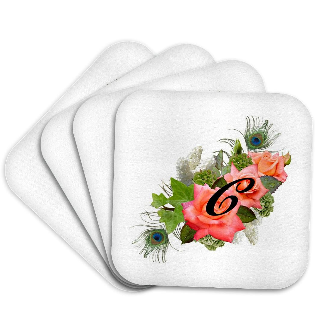 3drose, Image of Script Letter C on Peacock Feathers and Roses, Set of ...