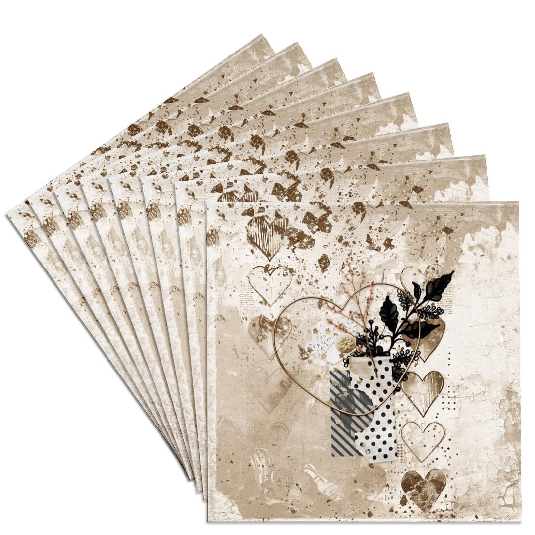 3drose, Image of Sepia Brown Heart Design on Abstract Leaf, Dots, Set ...