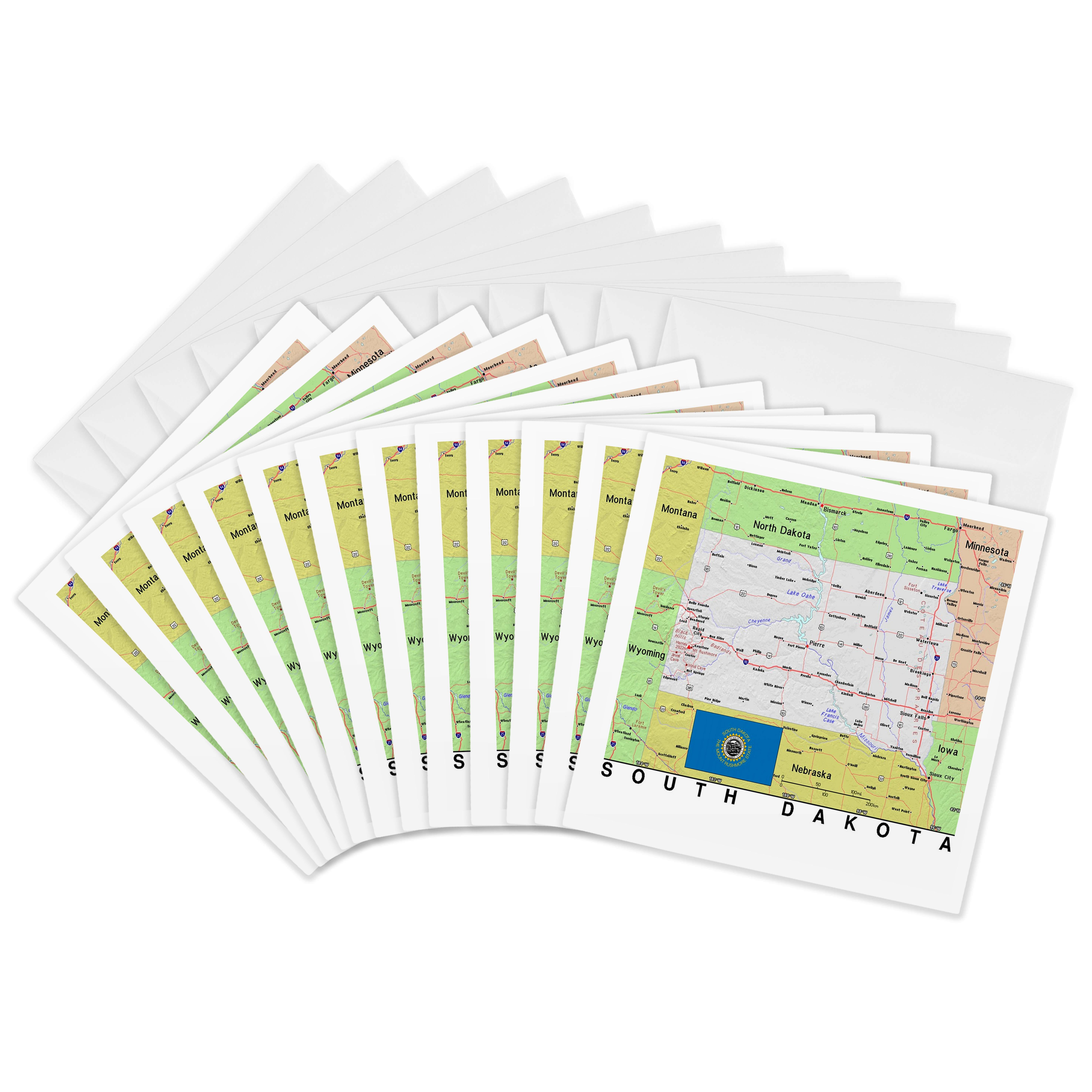 3drose, Image of South Dakota Topographic Map with Flag, 12 Greeting ...