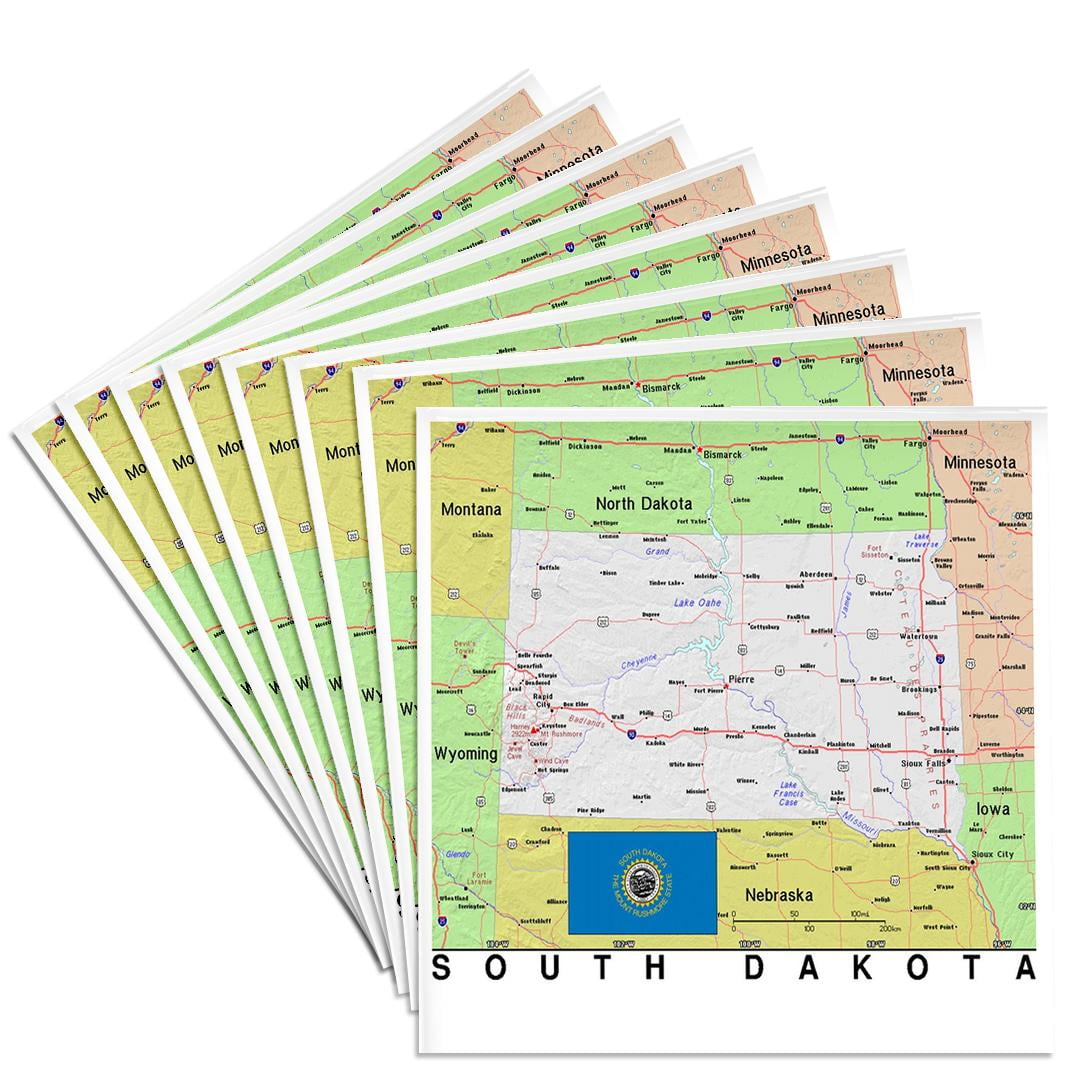 3drose, Image of South Dakota Topographic Map with Flag, Set of 8 ...