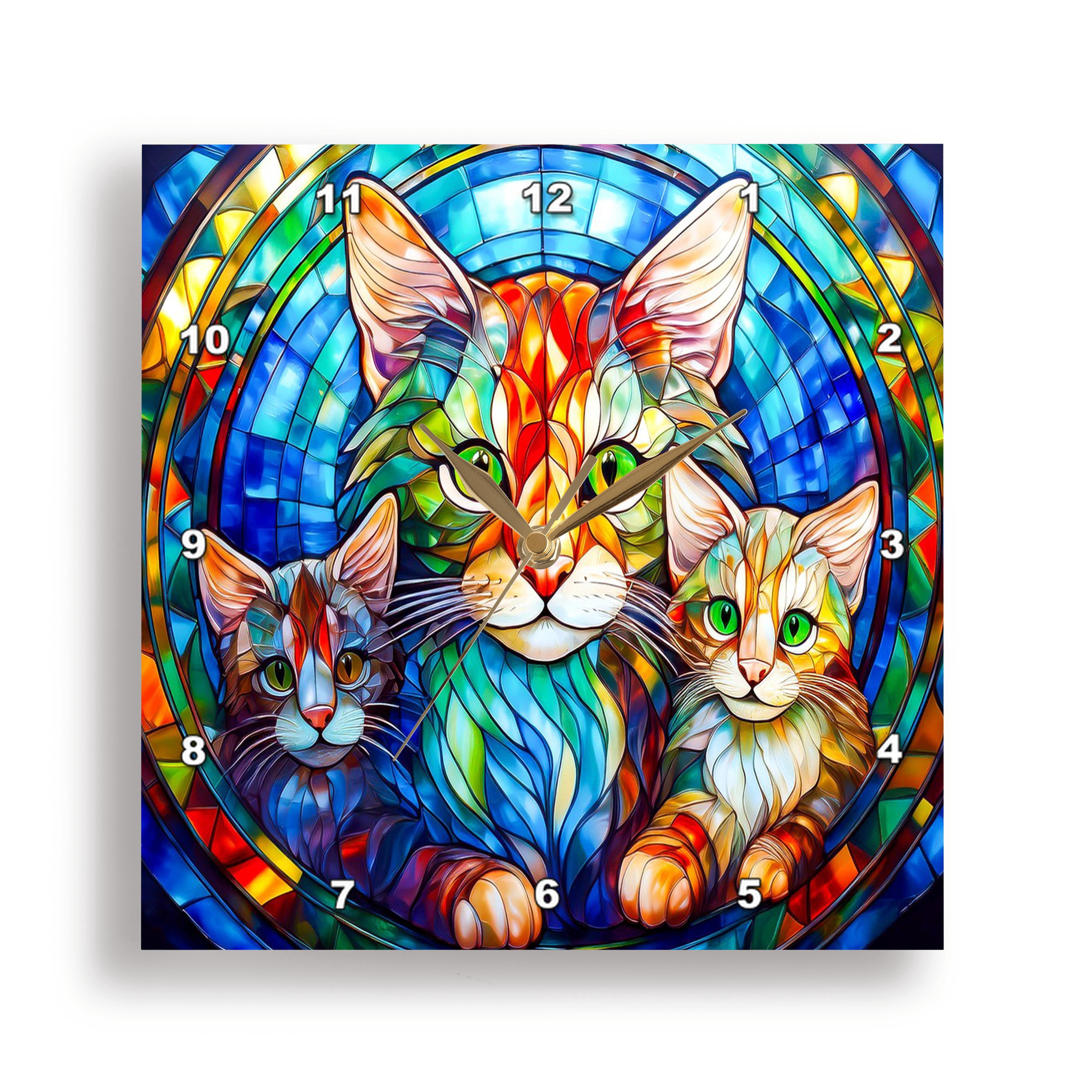 3drose, Image of Stained Glass Art of Multicolor Cat and Two Kittens ...