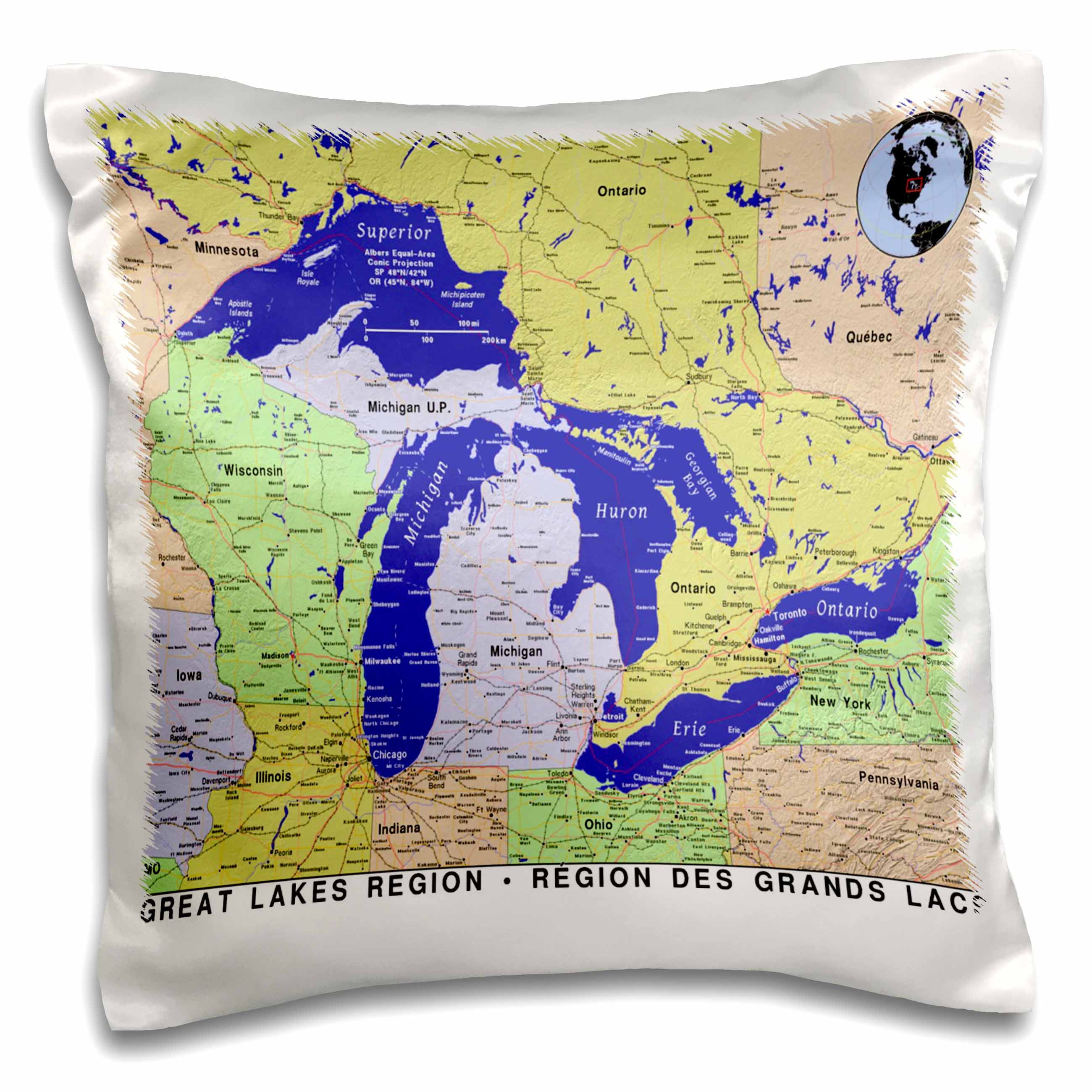 3drose, Image of Topo Color Map of Great Lakes Region and Seven States ...