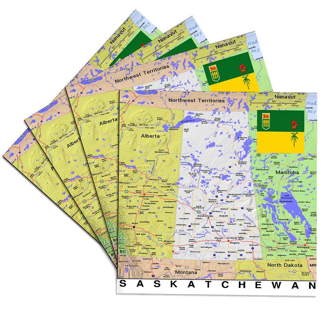 3drose, Image of Topo Map of Saskatchewan with Flag, Set of 4 Ceramic ...