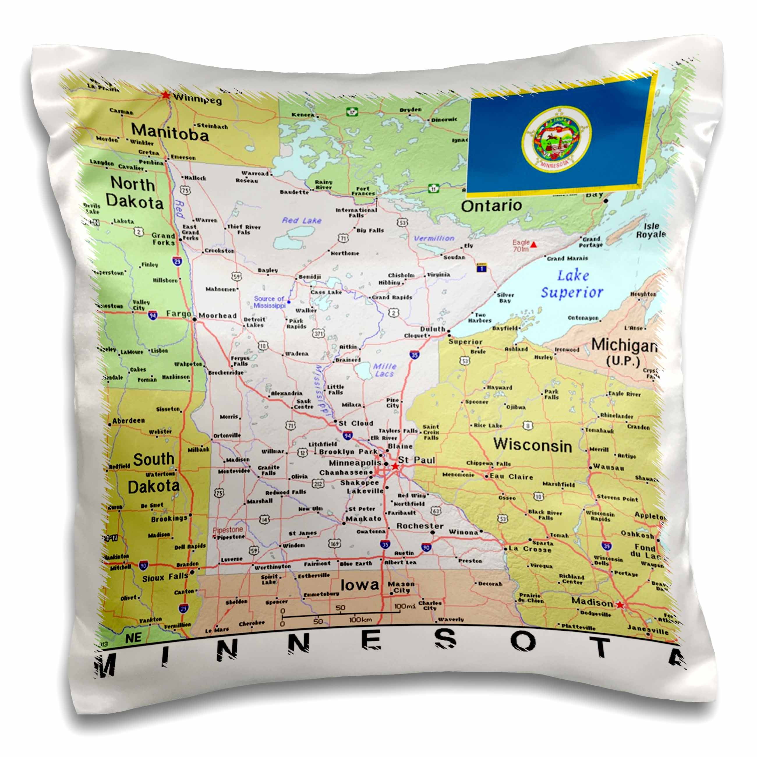 3drose, Image of Topographic Map of Minnesota with Flag, 16x16 inch ...