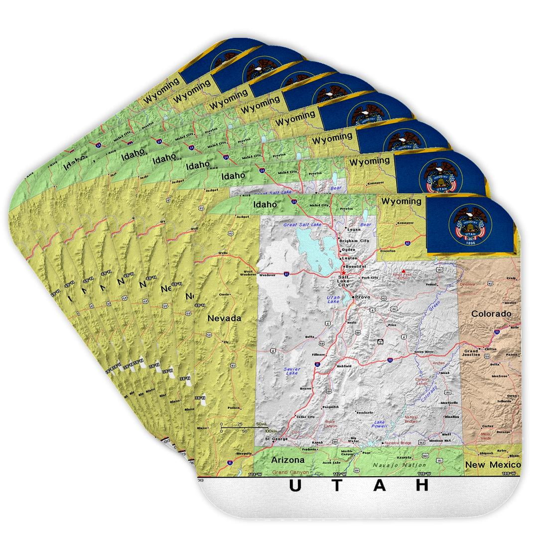 3drose, Image of Topographic Map of Utah with State Flag, Set of 8 ...