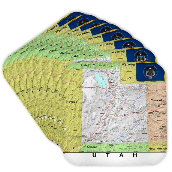 3drose, Image of Topographic Map of Utah with State Flag, Set of 8 ...