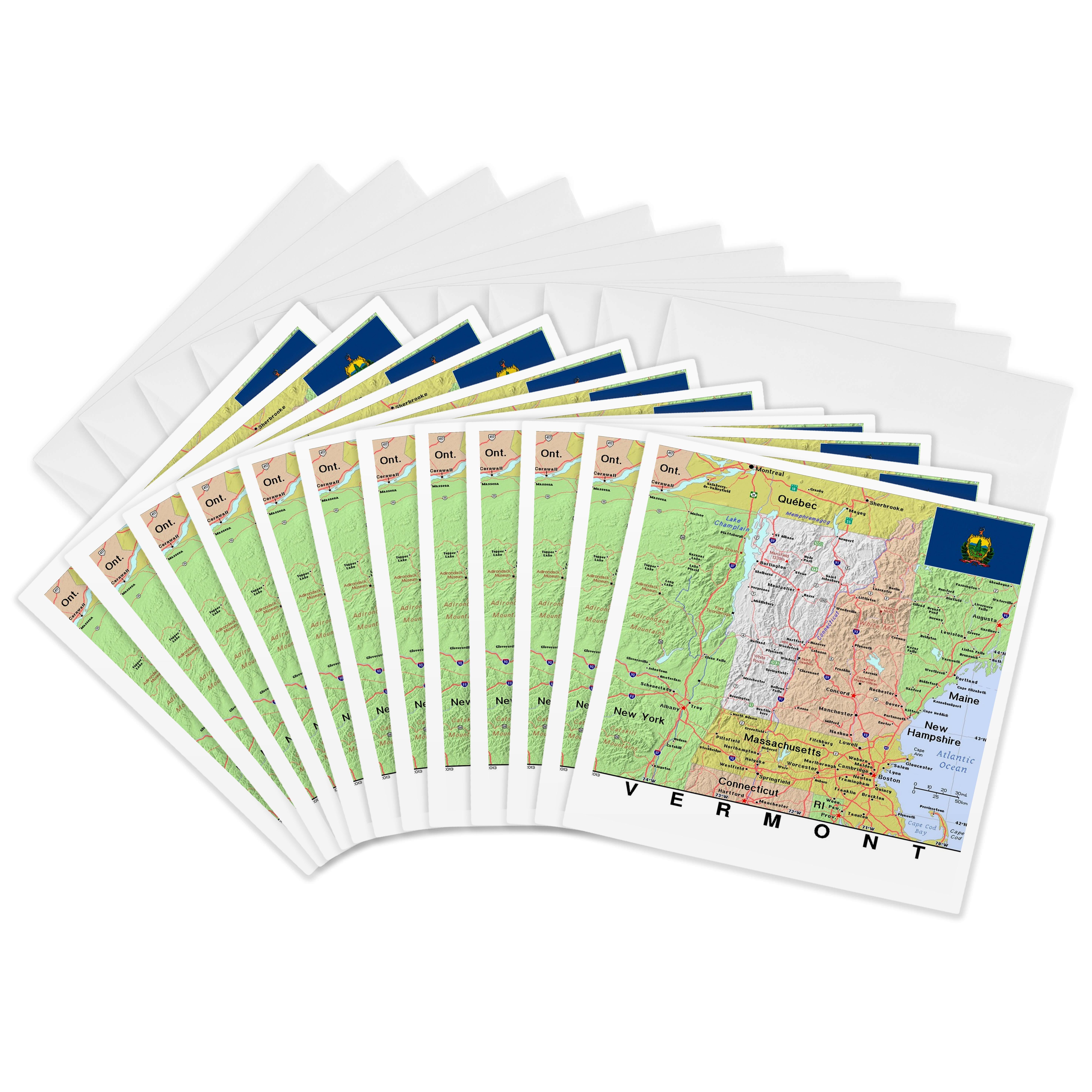 3drose, Image of Topographic Map of Vermont with Flag, 12 Greeting ...