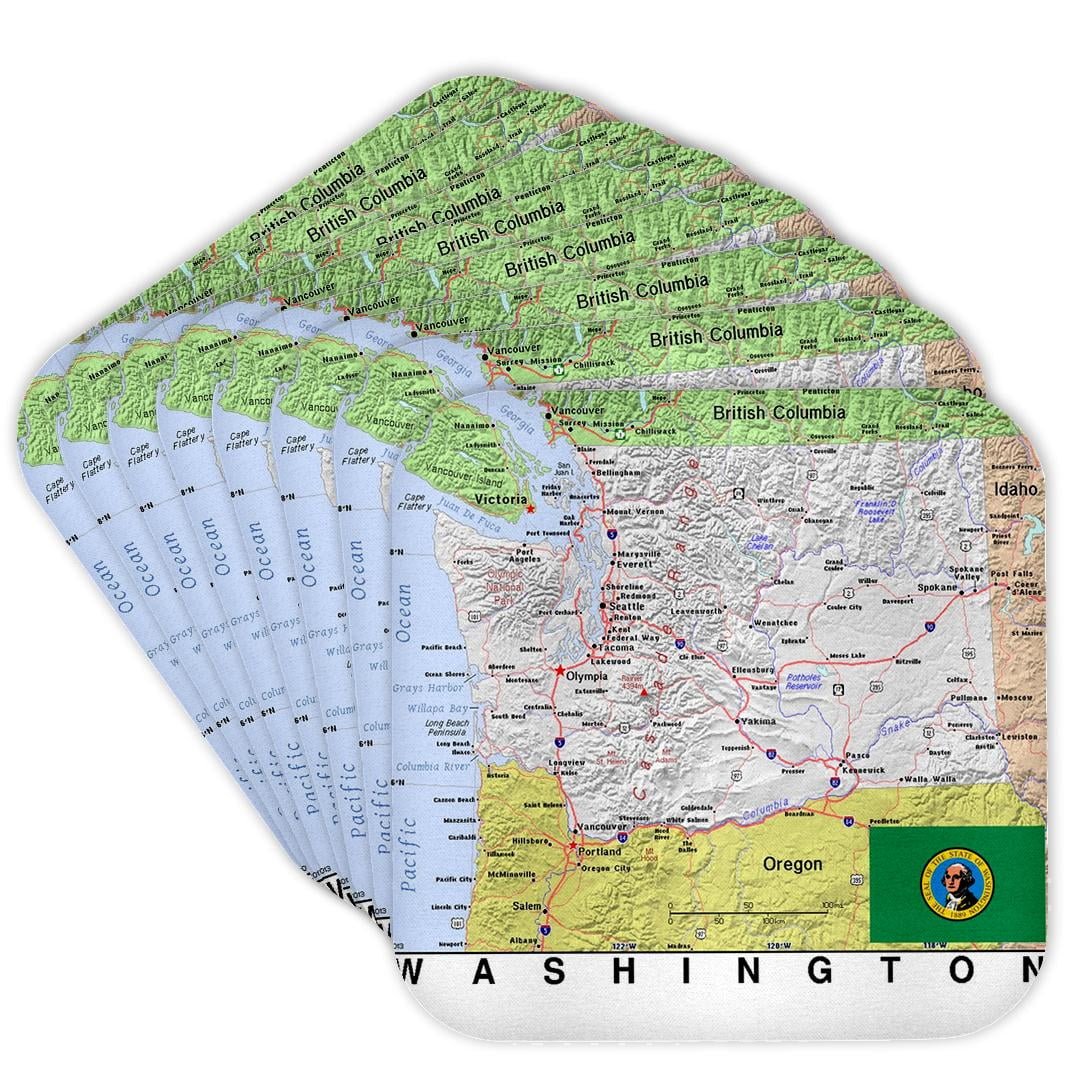 3drose, Image of Washington Topographic Map with Flag, Set of 8 ...