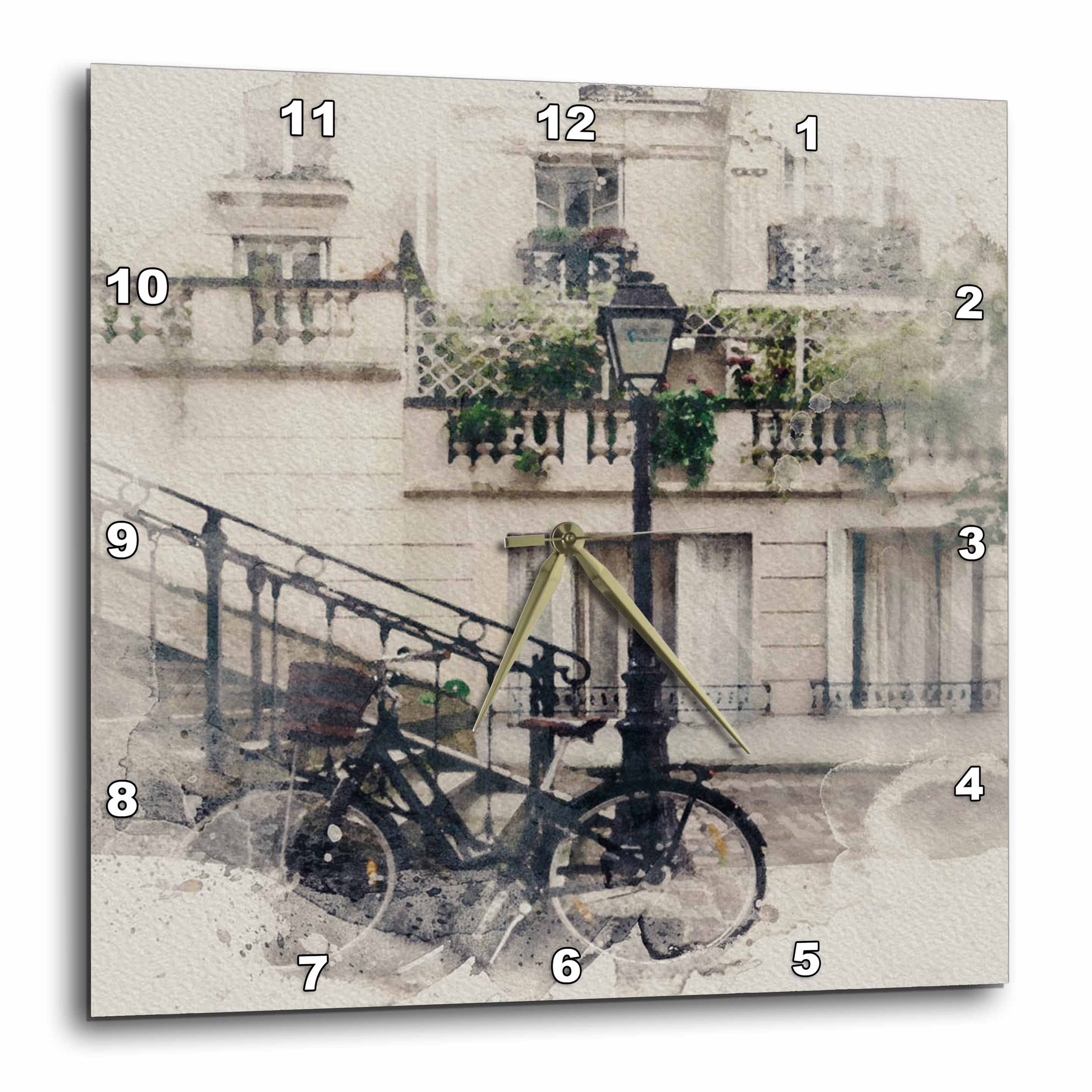 3drose, Image of Watercolor Bicycle on a French Street Art, 13x13 Wall ...