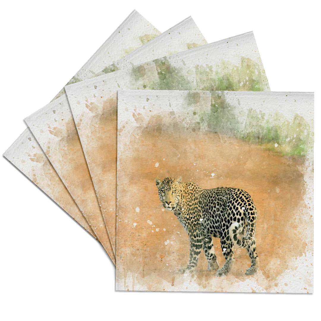 3drose, Image of Watercolor Wild Cheetah Art, Set of 4 Ceramic Tile ...