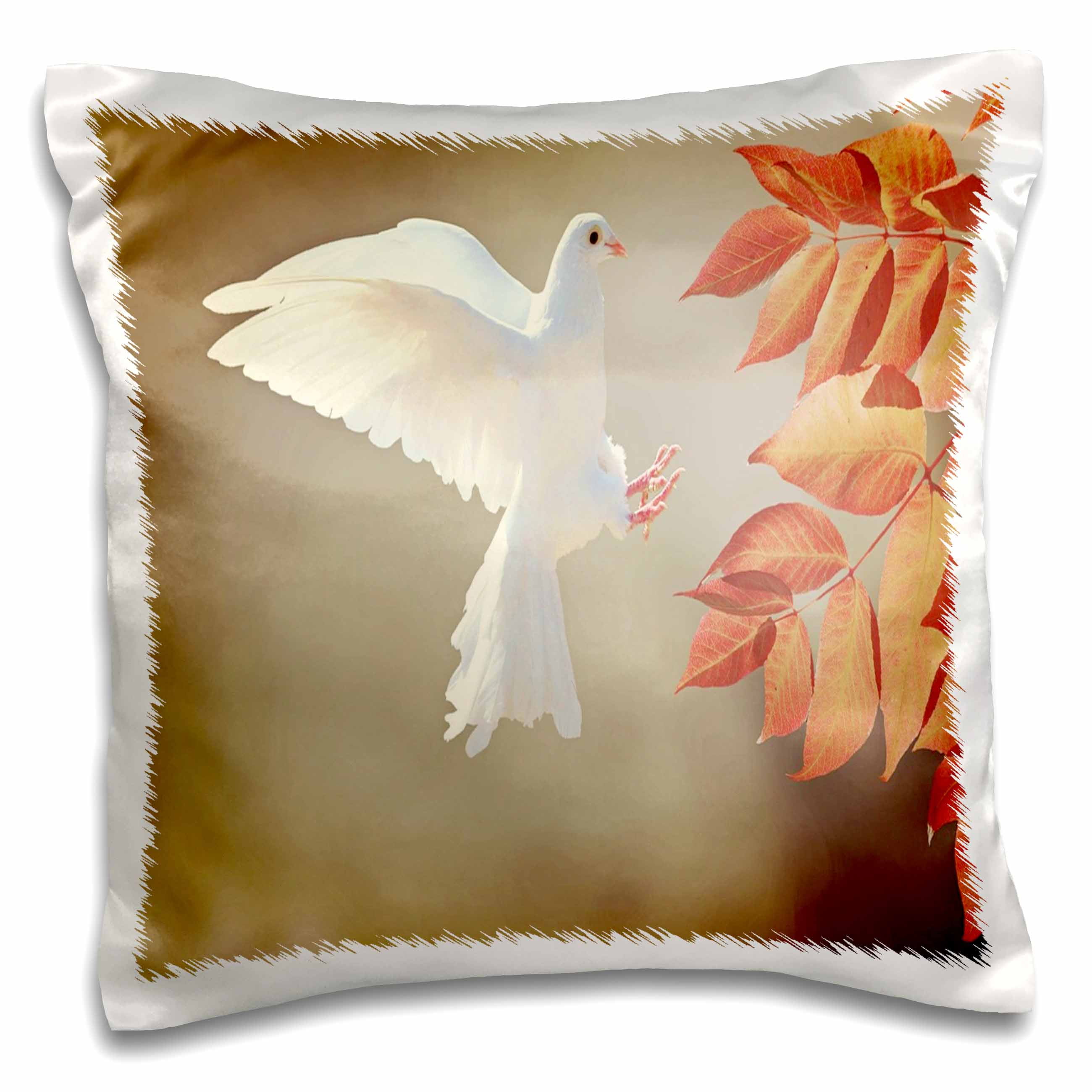 3drose, Image of White Dove Hovering with Peach Leaves, 16x16 inch ...