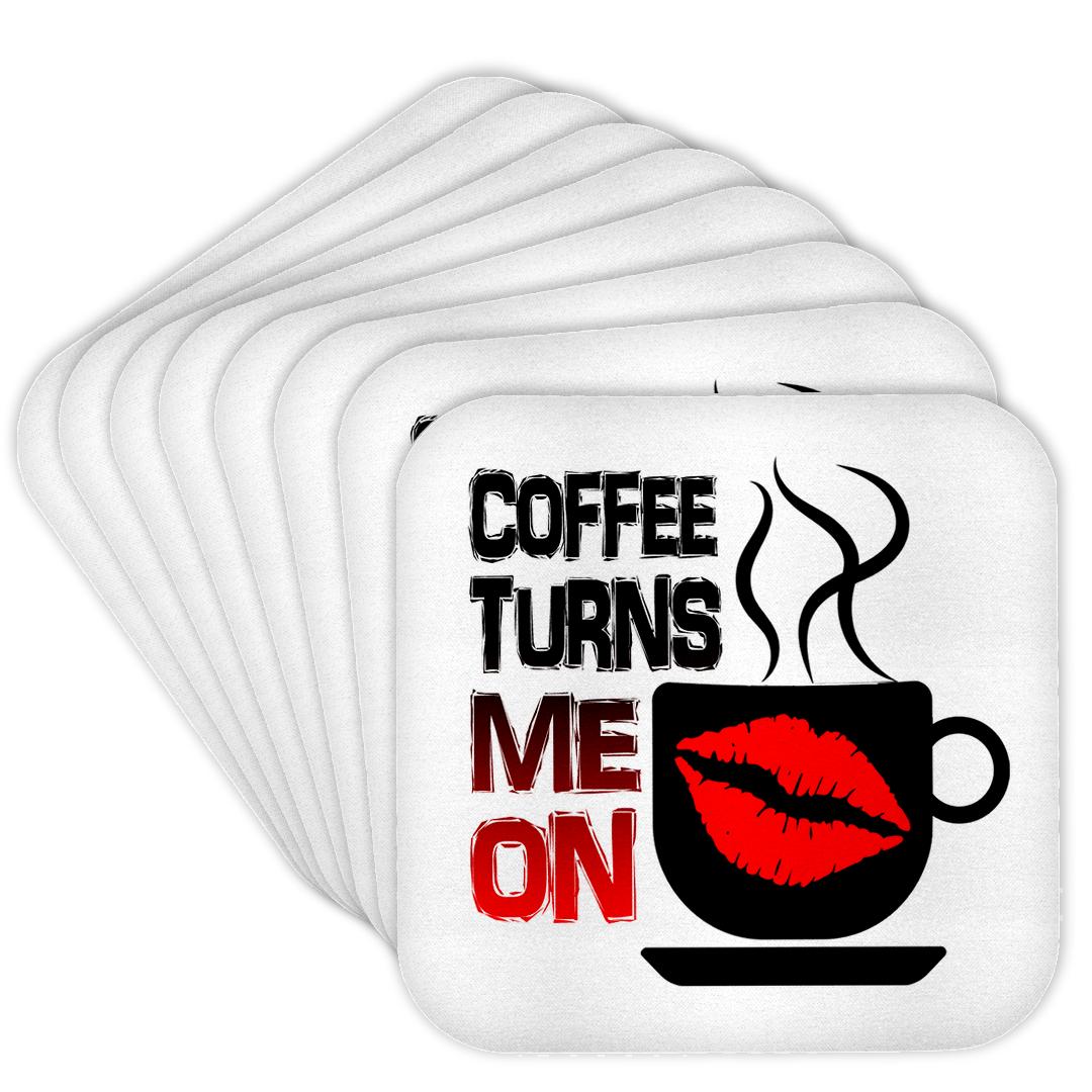 3drose, Image of Words Coffee Turns Me on with Black Coffee Cup, Set of ...