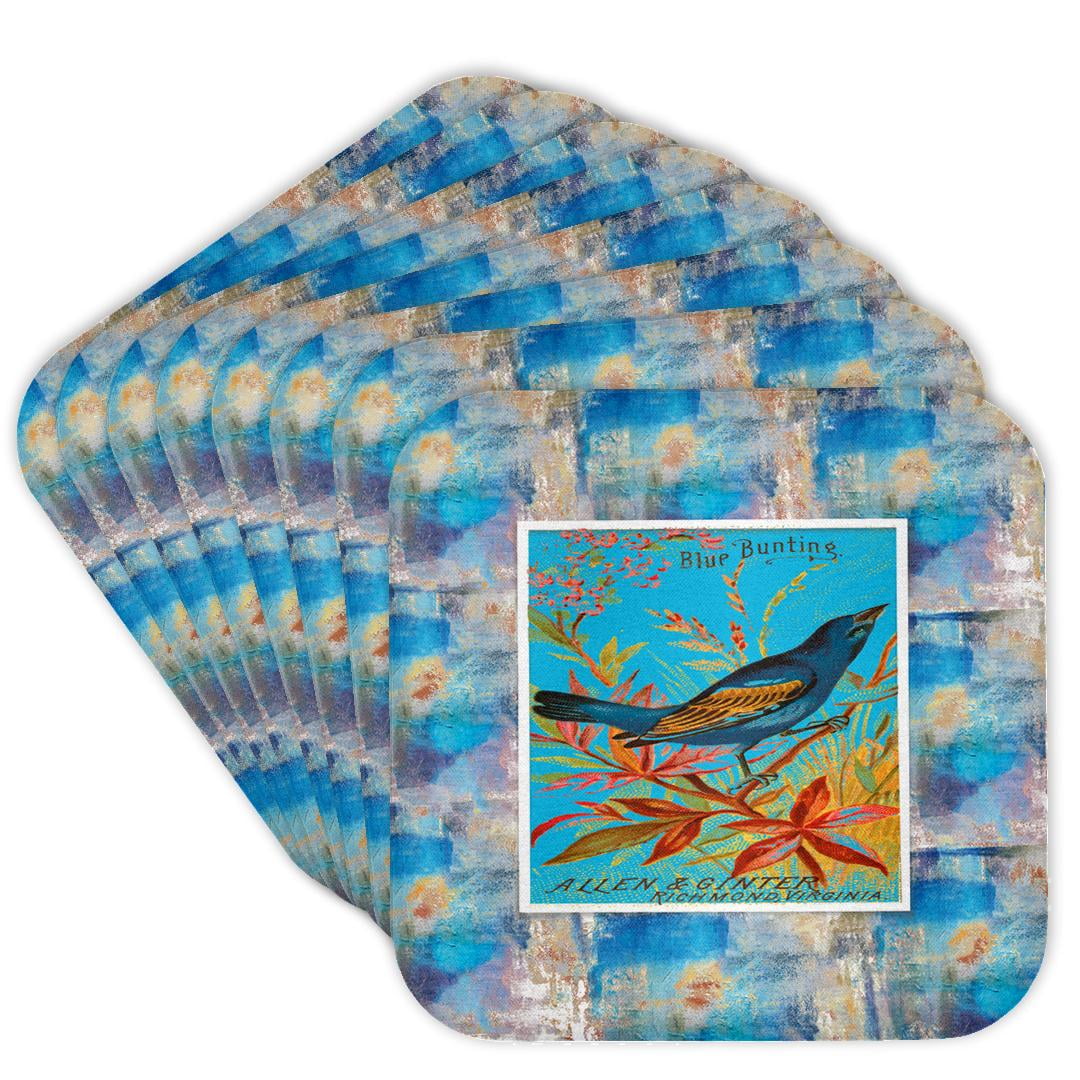 3drose, Image of a Blue Bunting Bird in Tree, Postcard Style, Abstract ...