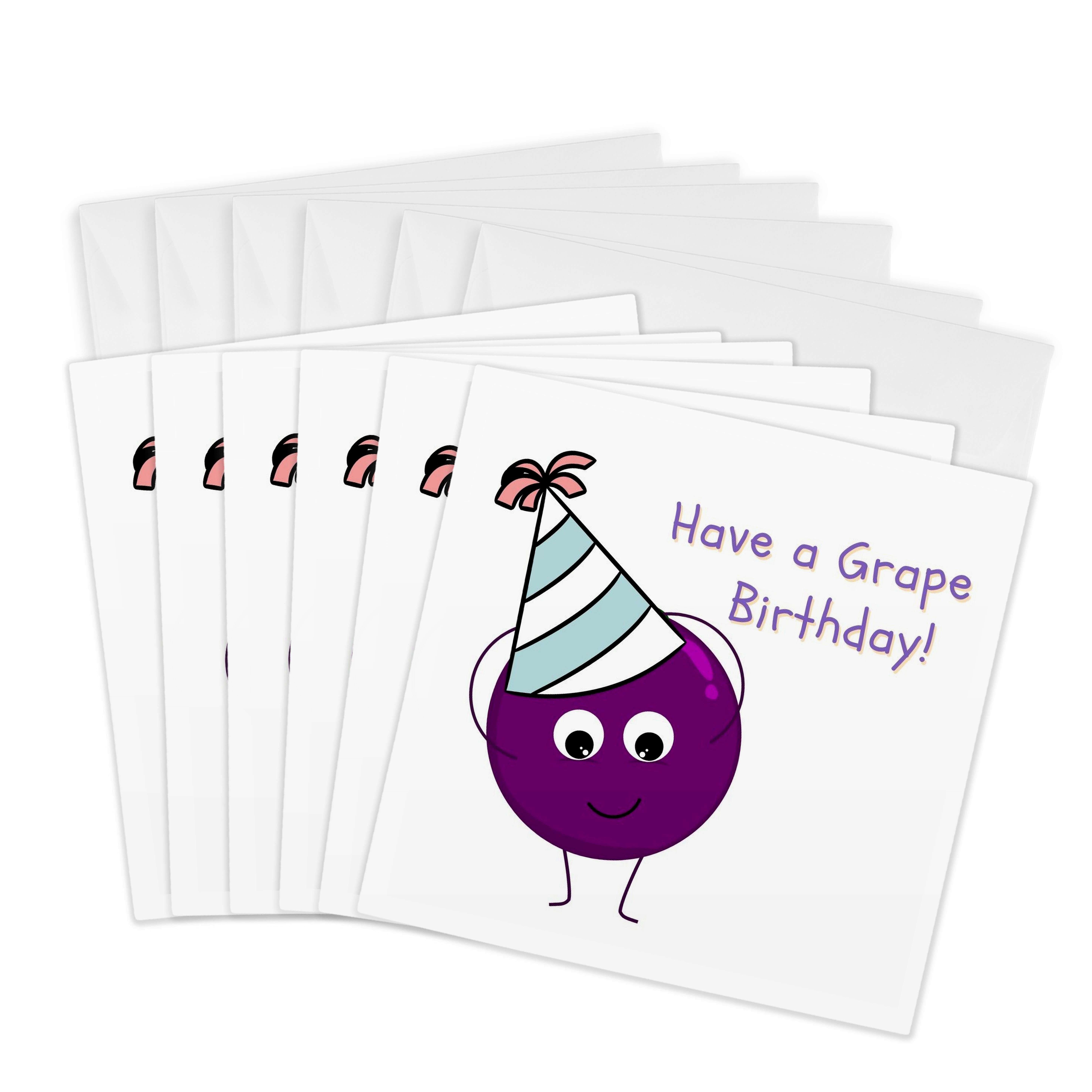 3drose, Image of a Grape with Party Hat and Text, 6 Greeting Cards with ...