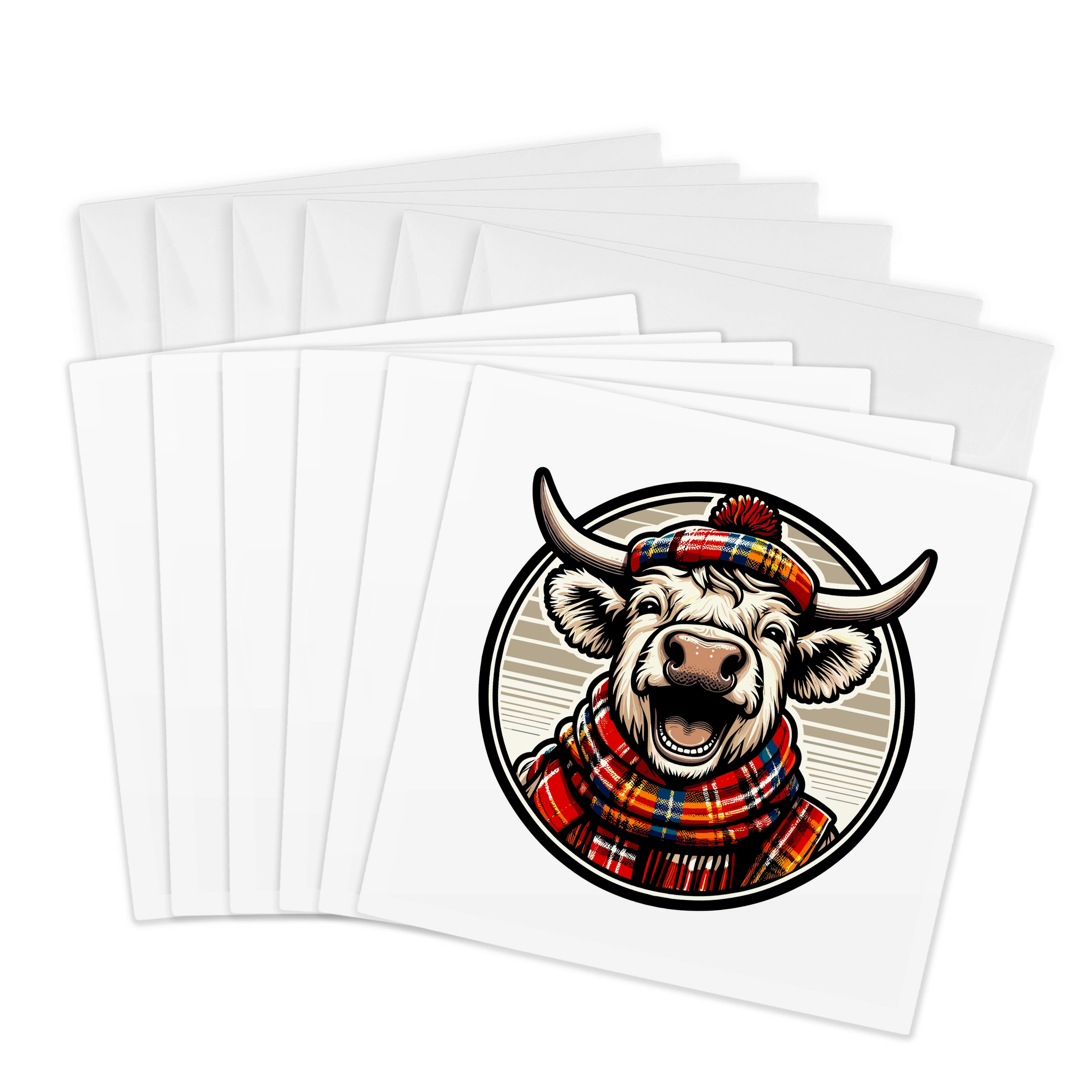 3drose, Image of a Happy Highland Cow Wearing a Tartan Hat and Scarf, 6 ...