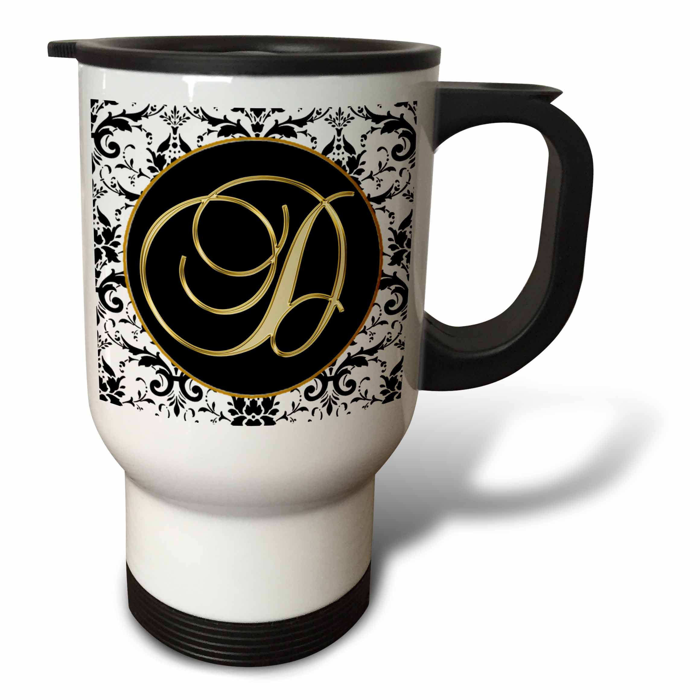 3drose, Image of the Script Letter D in Black White and Gold, 14oz ...