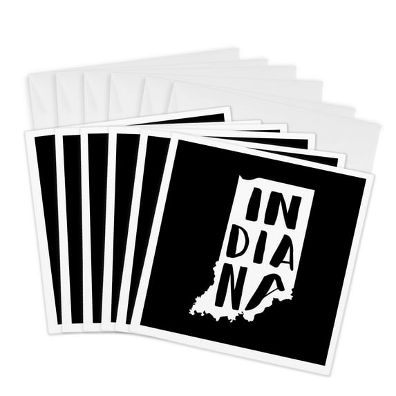 3drose, Indiana Written Inside the State. Black Background., 6 Greeting ...