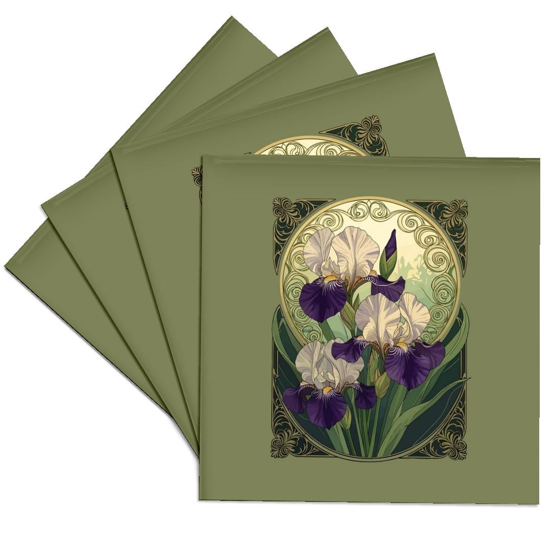 3drose, Irises February Birthday Flowers Art Nouveau Style, Set of 4 ...