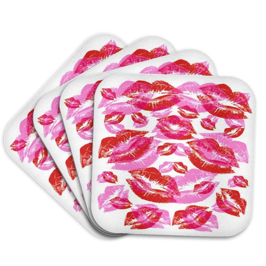 3drose, Irregular Pattern of Red and Pink Lipstick Kisses on White ...
