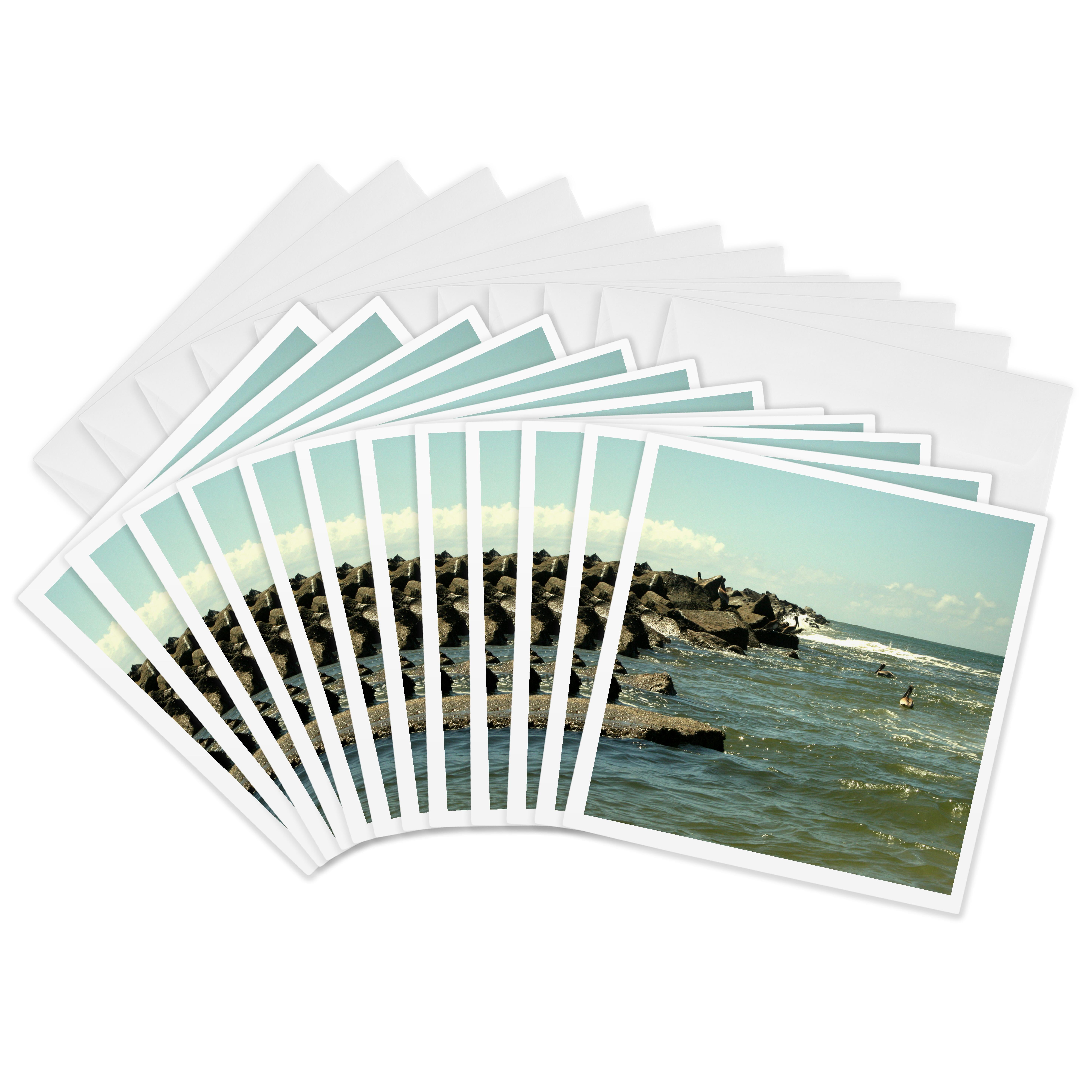 3drose, Jetty Rocks Inlet Pelican Sky, 12 Greeting Cards with Envelopes ...