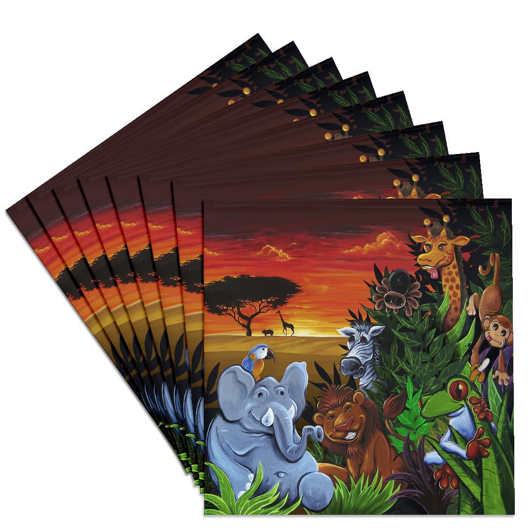 3drose, Jungle Scene with an Elephant, Parot, Tree Frog, Zebra, and ...