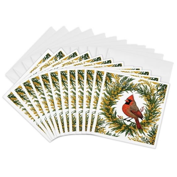 3drose, Kentucky Cardinal Bird with Yellow Flower Wreath, 12 Greeting ...