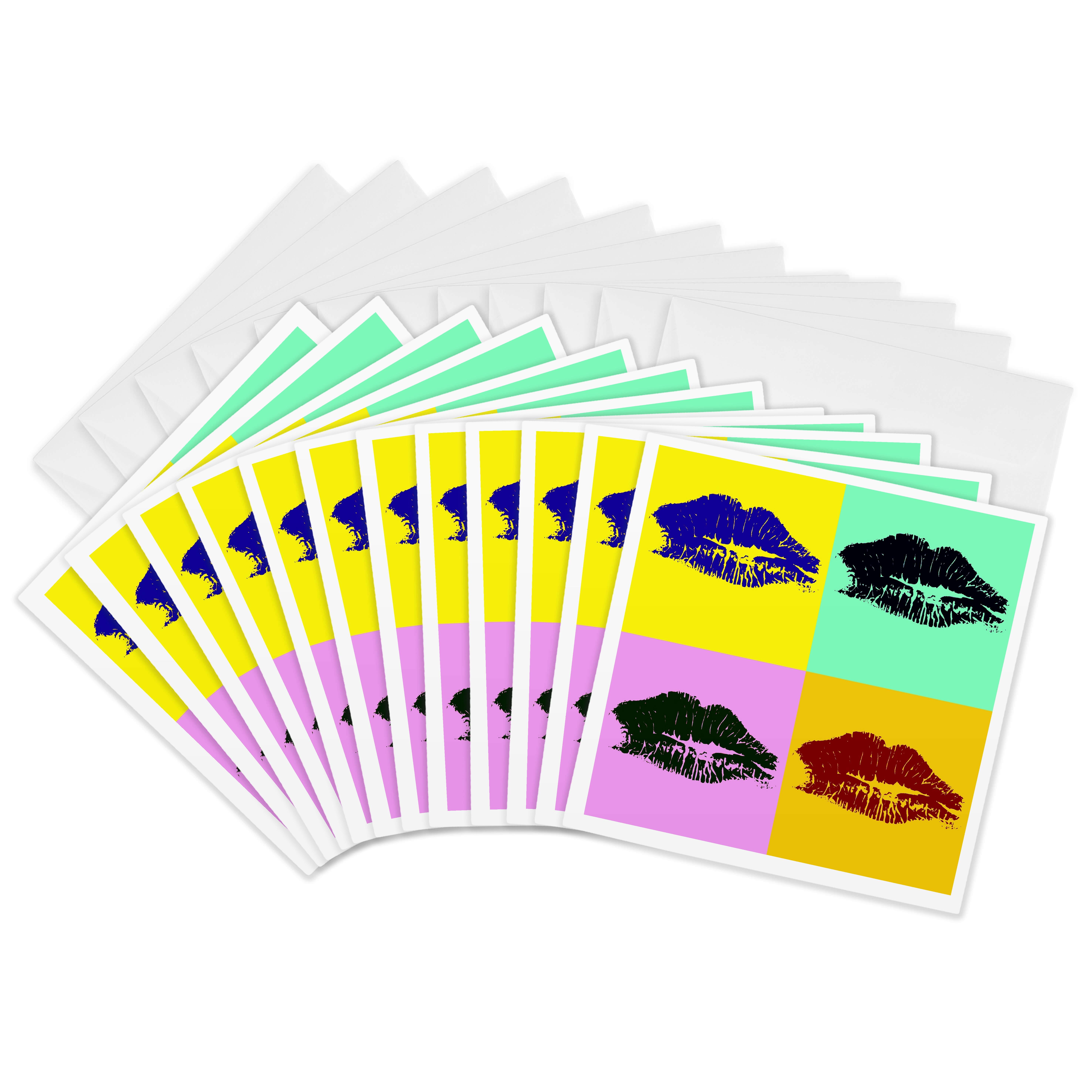 3drose, Kiss -colorful Lips - Fun Flirty Art, 12 Greeting Cards with ...