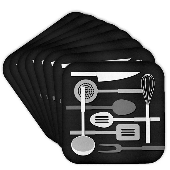 3drose, Kitchen Utensils in Monochrome., Set of 8 Coasters - Soft ...