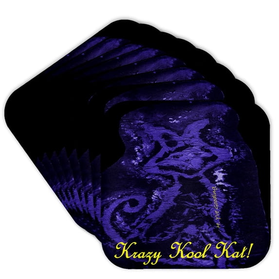 3drose, Krazy Kool Kat in Bright Blue with Text, Set of 8 Coasters ...