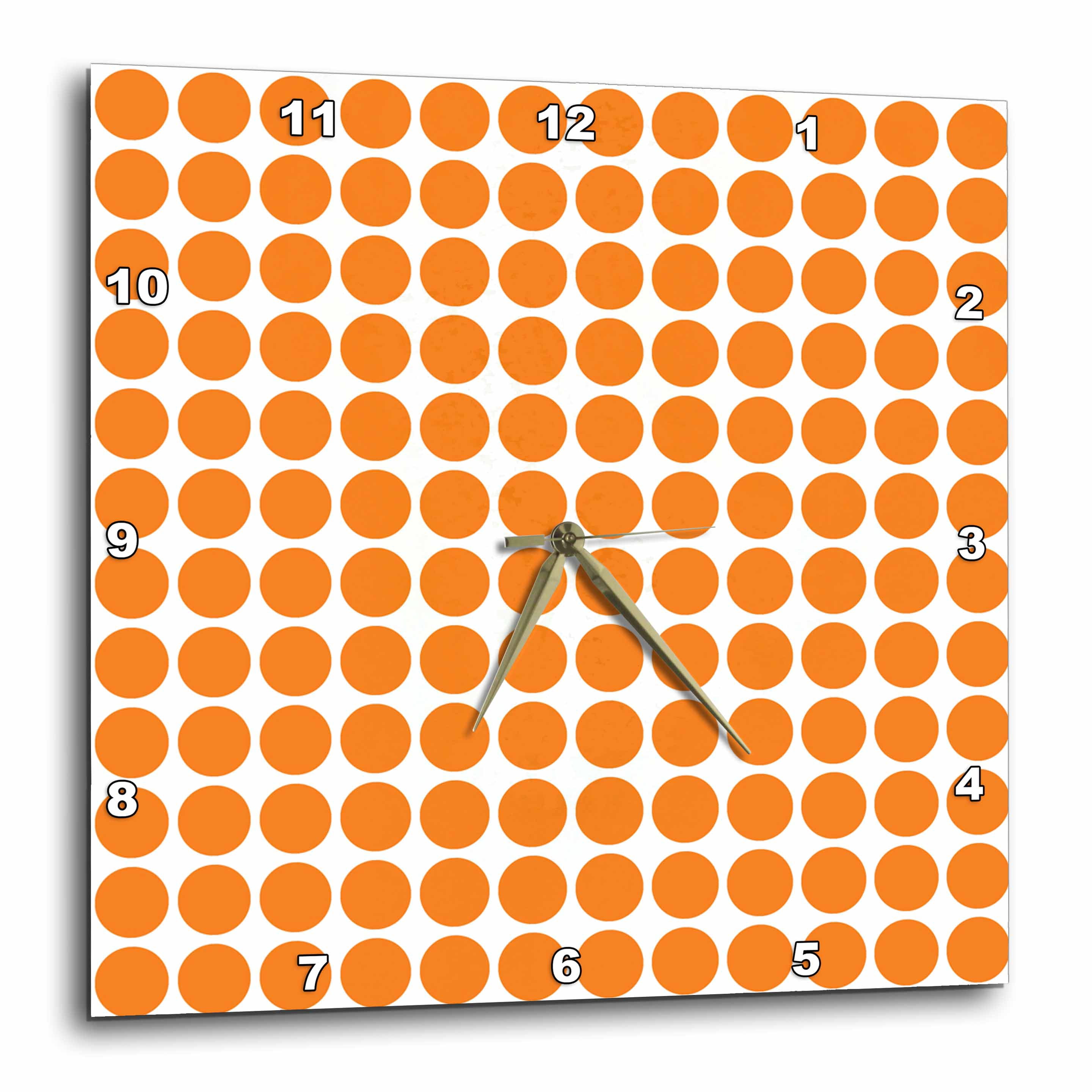 3drose, Large Orange and White Retro Dots Pattern, 13x13 Wall Clock ...