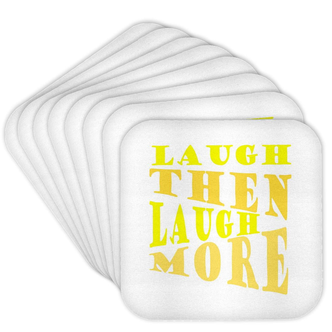3drose, Laugh and Laugh More Happy Vibes Quote, Set of 8 Coasters ...