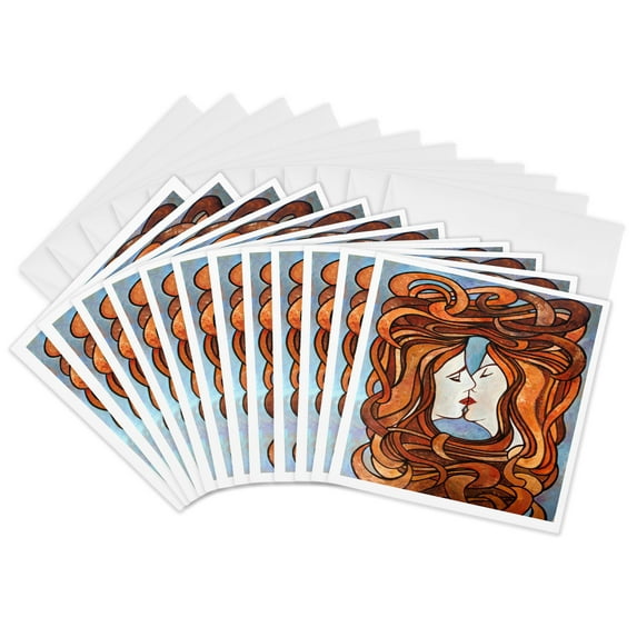 3drose, Lesbian Kiss Art Nouveau Style Vector Art, 12 Greeting Cards ...