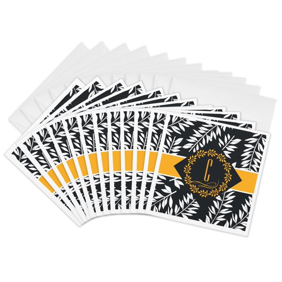 3drose, Letter C Monogram in a Tropical Charcoal White and Yellow Print ...