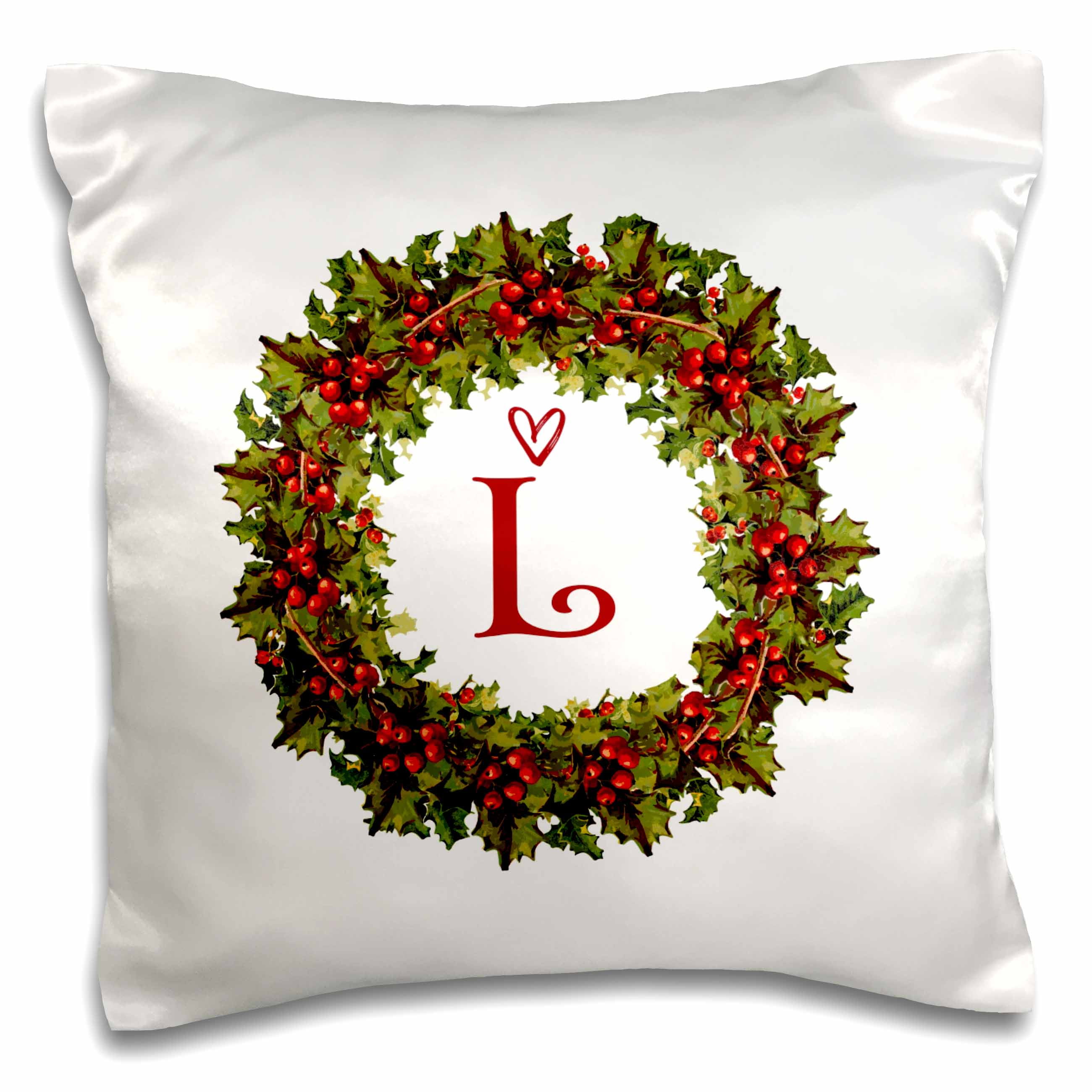 3drose, Letter L- Red Berry Holly Wreath with Scribble Heart, 16x16 ...