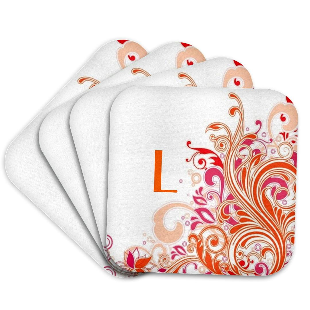 3drose, Letter L on Pretty Pink N Orange Swirls, Set of 4 Coasters ...