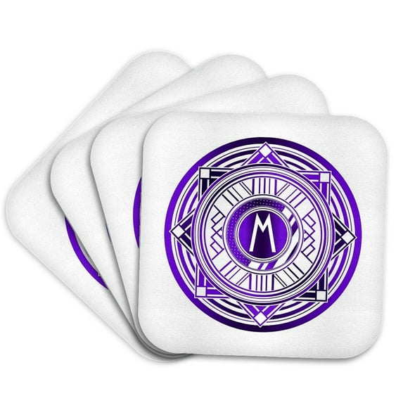 3drose, Letter M Purple Art Deco Monogram, Set of 4 Coasters - Cork ...