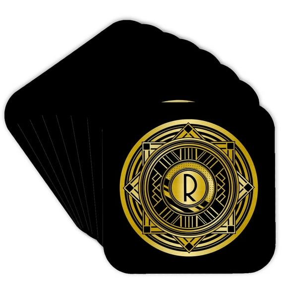 3drose, Letter R Art Deco Geometric Monogram in Faux Gold and Black ...