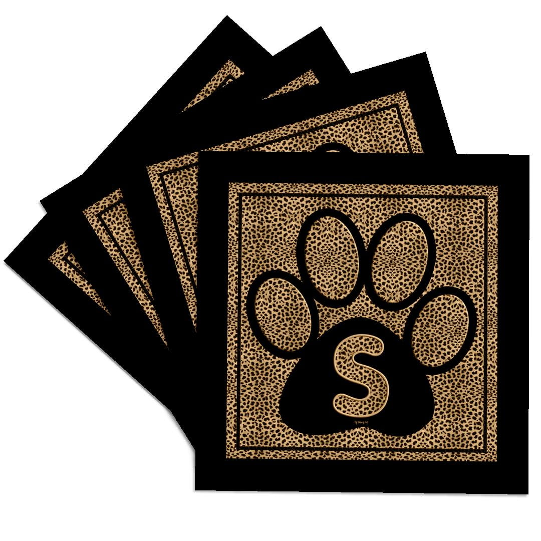 3drose, Letter S Standard Cheetah Print Cat Paw, Set of 4 Ceramic Tile ...