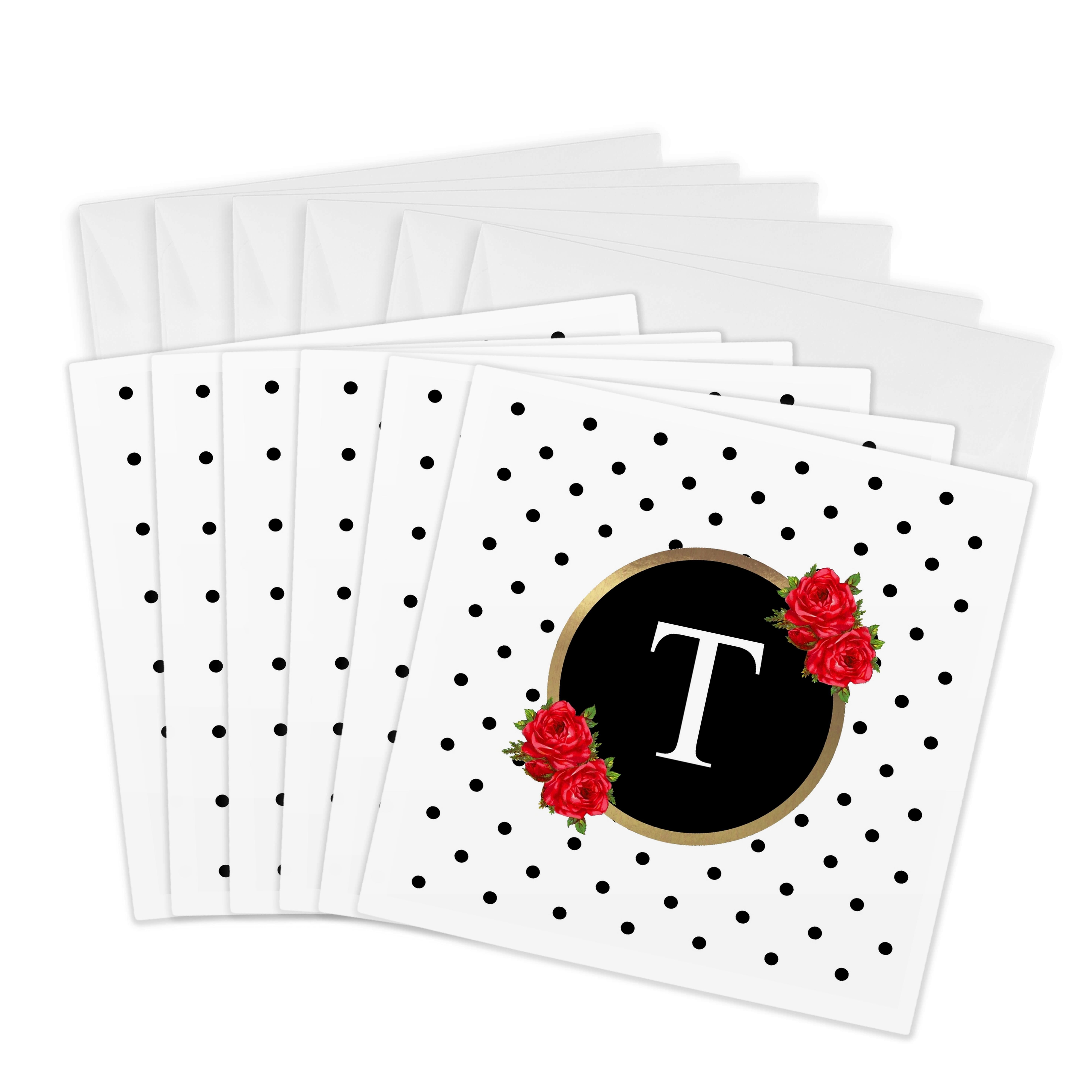 3drose, Letter T Monogram Black and White Polka Dots with Red Roses ...
