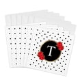 3drose, Letter T Monogram Black and White Polka Dots with Red Roses ...