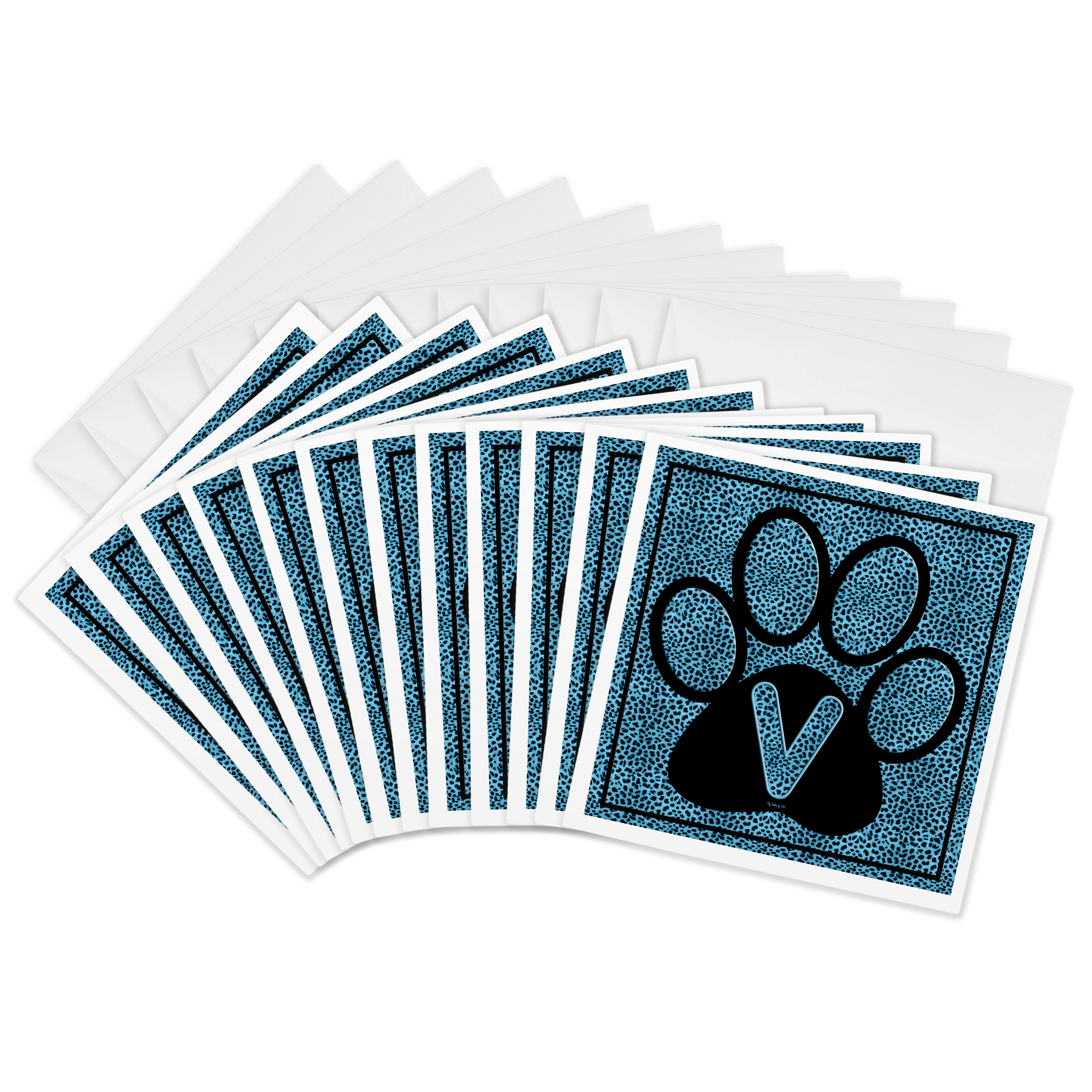 3drose, Letter V Blue Cheetah Print Cat Paw, 12 Greeting Cards with ...