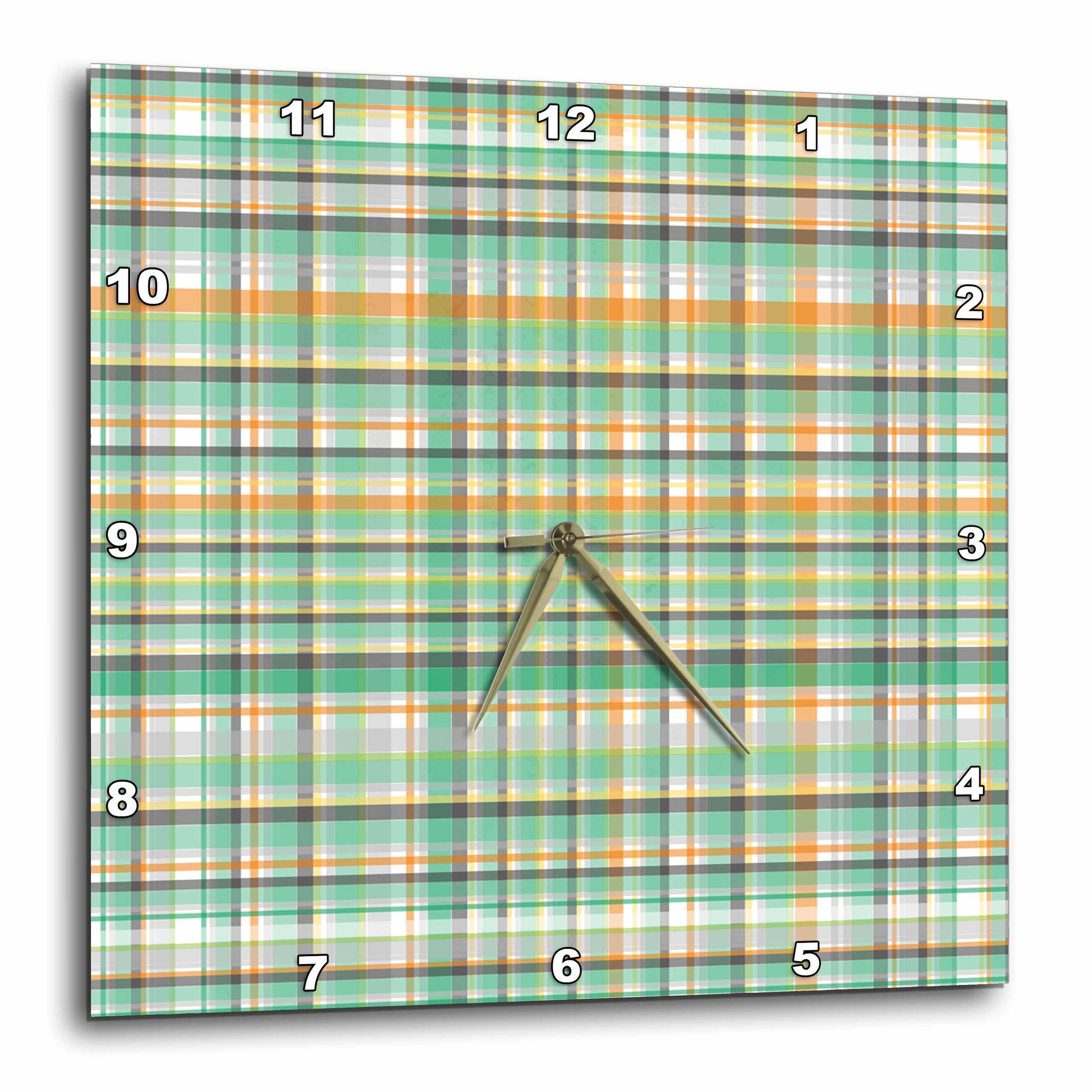 3drose, Light Green, Orange, White Double Plaid Pattern, 10x10 Wall ...