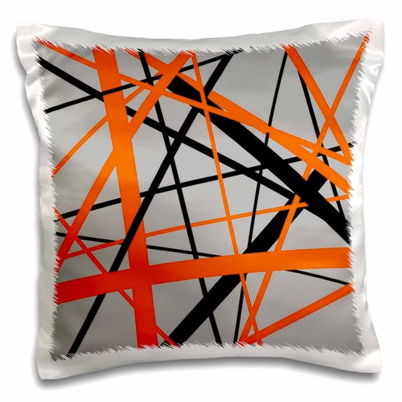 3drose, Lines of Orange and Black Geometric Pattern on Grey, 16x16 inch ...