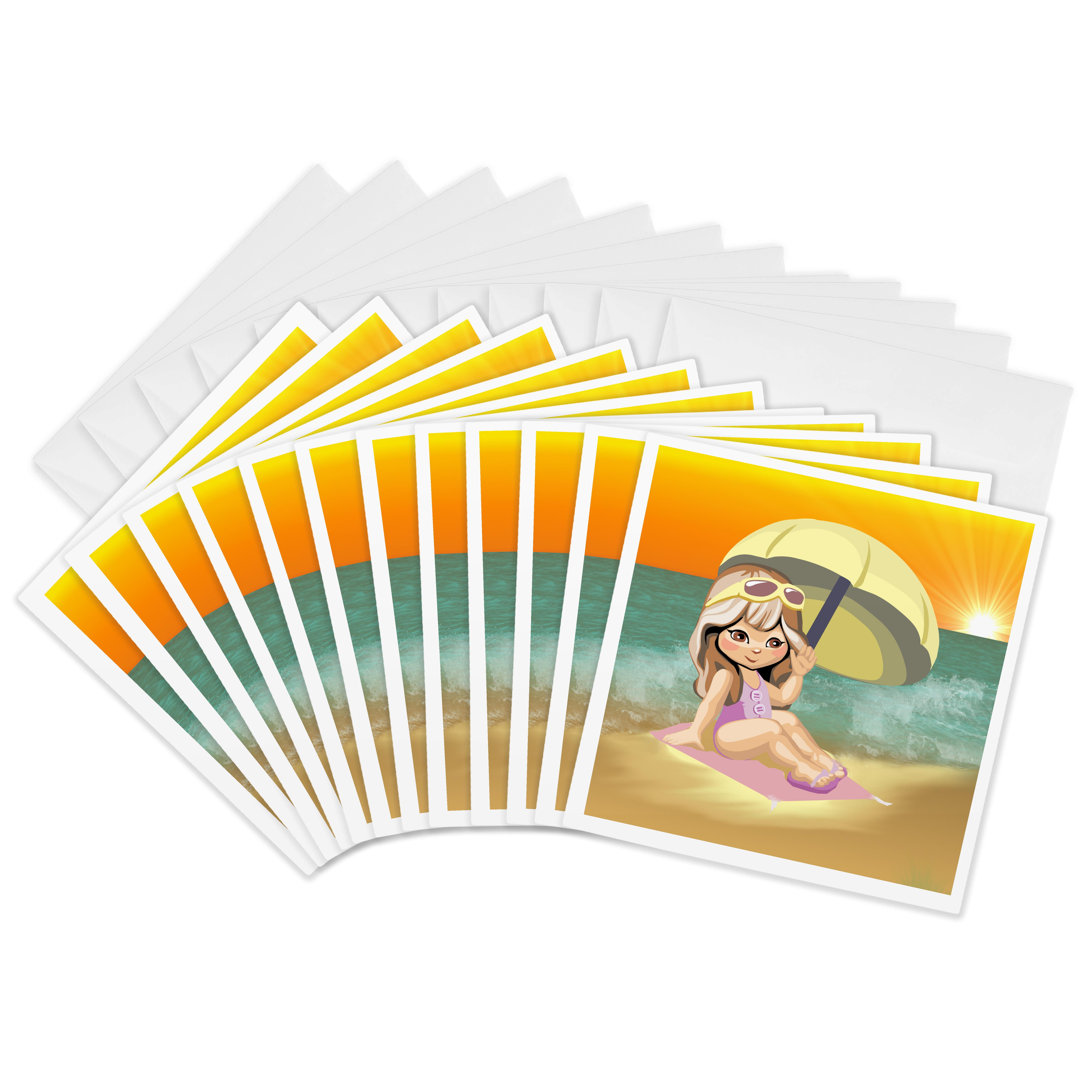 3drose, Little Girl on Beach, 12 Greeting Cards with Envelopes ...