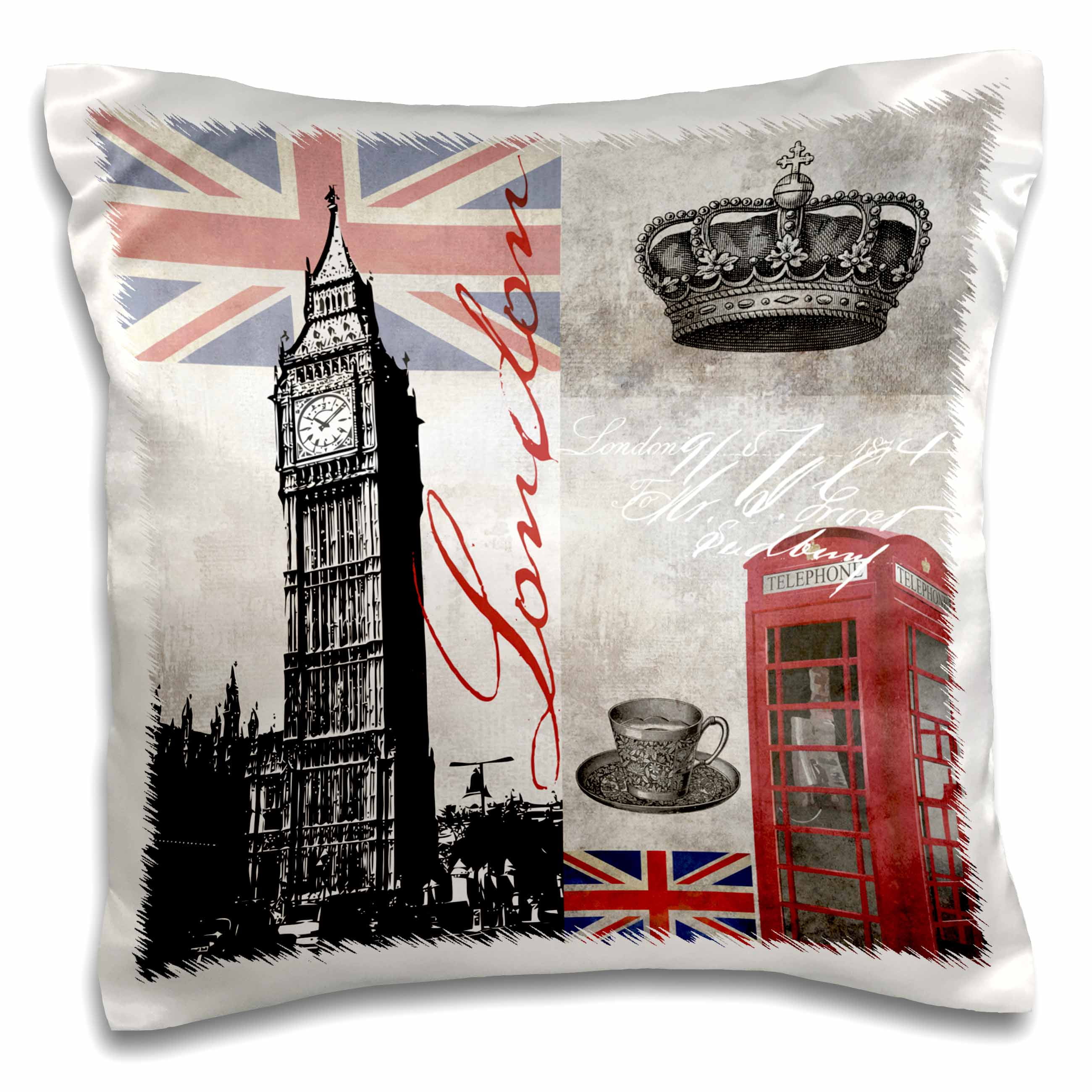 3drose, London Britain Illustration with Big Ben, 16x16 inch Pillow ...